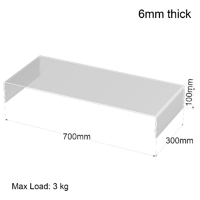 70cm x 30cm x 10cm -6mm thick, Max Load 3kg Acrylic Display Shelf ...